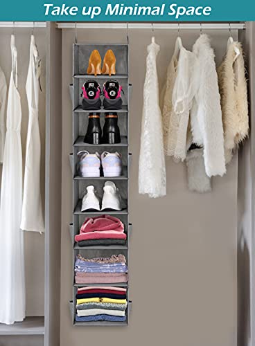 SLEEPING LAMB 8 Shelves Hanging Shoe Rack Wider Shoe Hanger Organizer for Closet Storage Clothes, Hats, Handbags, with 8 Mesh Pockets, Grey