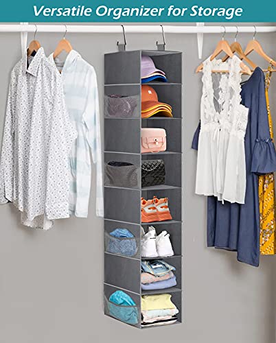 SLEEPING LAMB 8 Shelves Hanging Shoe Rack Wider Shoe Hanger Organizer for Closet Storage Clothes, Hats, Handbags, with 8 Mesh Pockets, Grey