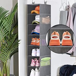 SLEEPING LAMB 8 Shelves Hanging Shoe Rack Wider Shoe Hanger Organizer for Closet Storage Clothes, Hats, Handbags, with 8 Mesh Pockets, Grey