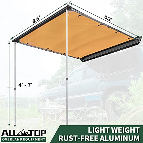 ALL-TOP Vehicle Awning 6.6'x8.2' Rooftop Pull-Out Retractable 4x4 Weather-Proof UV50+ Side Awning for SUV/Truck/Van