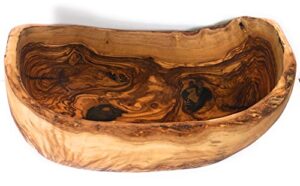 orchard hardwoods 10" rustic oval artisan olive wood dough bowl bread basket boat shaped - live bark edge. natural server for fruit, salads, chips, popcorn. in lg 10" or xl 12". (large 10x5-6x4)