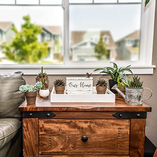 Decorative Wooden Serving Tray - Rustic Ottoman Tray for Coffee, Breakfast, Party, and Snacks.