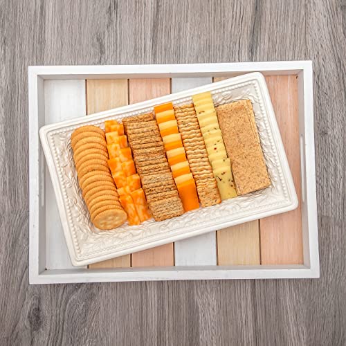 Decorative Wooden Serving Tray - Rustic Ottoman Tray for Coffee, Breakfast, Party, and Snacks.