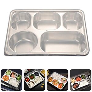 DOITOOL Stainless Steel Divided Plate for Adults or Kids, Rectangular 5 Sections Divided Tray for Serving Food (with Lids)