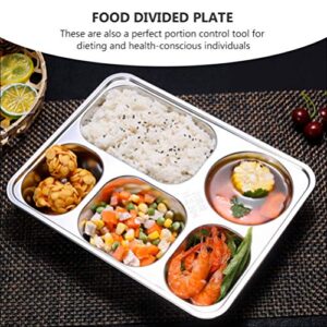 DOITOOL Stainless Steel Divided Plate for Adults or Kids, Rectangular 5 Sections Divided Tray for Serving Food (with Lids)