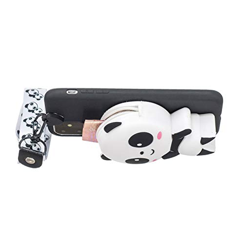 Girlyard for iPhone 12 / iPhone 12 Pro 6.1 Inch Silicone Case with 3D Cartoon Animal Zipper Wallet Purse Holder Back Cover and Long Detachable Lanyard Strap Phone Case for Kids Girls, Black Panda