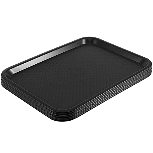 SEUNMUK 6 Pack 12 x 16 Inch Plastic Fast Food Trays, Cafeteria Trays, Scratch-Resistant Black Cafeteria Tray, Fast Food Serving Trays for School, Cafeteria, Restaurant