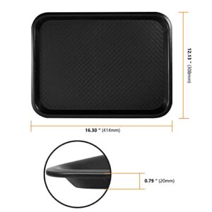 SEUNMUK 6 Pack 12 x 16 Inch Plastic Fast Food Trays, Cafeteria Trays, Scratch-Resistant Black Cafeteria Tray, Fast Food Serving Trays for School, Cafeteria, Restaurant