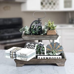 Wooden Rustic Decorative Books with Wood Bead Garland | Farmhouse Coffee Table Decor | Faux Fake Books for Living Room Kitchen End Table & Bookshelf Wall Decorations | Home Sweet Home Sign - Blue