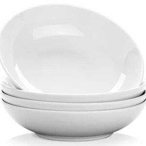 Yedio Pasta Bowls, 30 Ounces Porcelain Salad Bowls for Kitchen, Shallow Pasta Bowls Set, White Pasta Bowls, Microwave Dishwasher Safe, Set of 4