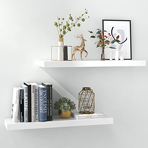 INHABIT UNION White Floating Shelves for Wall-24in Wall Mounted Display Ledge Shelves Perfect for Bathroom,Bedroom,Living Room and Kitchen Decor Storage