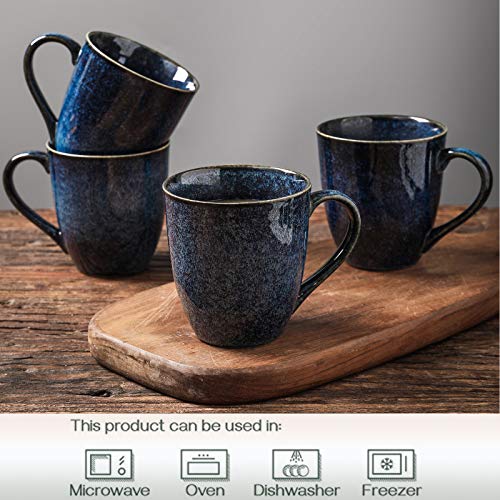 vicrays Coffee Mug Set, 12 Ounce, Set of 6, Ceramic Mug for Men, Women, Unique Glazed Mugs with Handle for Coffee, Tea, Milk, Cocoa, Cereal(blue)