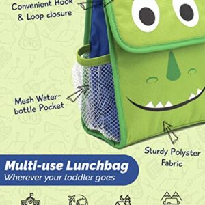 JOY2B Kids Lunch Bag - Insulated Dino Lunch Bag Kids with Water Bottle Holder - Reusable Snack Bags for Boys and Girls, Dinosaur Lunch Box Kids Perfect for School Camp Travel - Daring Dinosaur