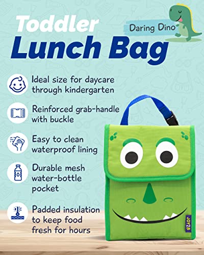 JOY2B Kids Lunch Bag - Insulated Dino Lunch Bag Kids with Water Bottle Holder - Reusable Snack Bags for Boys and Girls, Dinosaur Lunch Box Kids Perfect for School Camp Travel - Daring Dinosaur