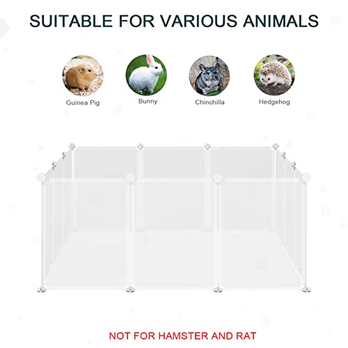 PawHut Pet Playpen DIY Small Animal Cage Open Enclosure Portable Plastic Fence 12 Panels for Bunny Chinchilla Guinea Pig White, 18" x 14"