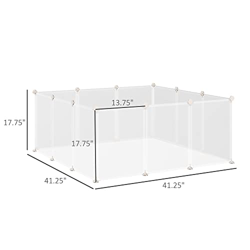 PawHut Pet Playpen DIY Small Animal Cage Open Enclosure Portable Plastic Fence 12 Panels for Bunny Chinchilla Guinea Pig White, 18" x 14"