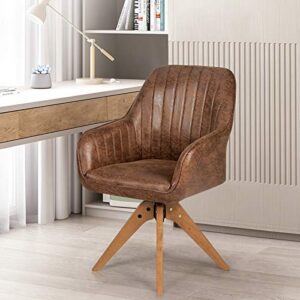 giantex stylish swivel home office chair, no wheels but swivel, solid wood legs, thick felt foot pads, modern dining armchair, classy accent chair, cute writing desk chair for small space, living room