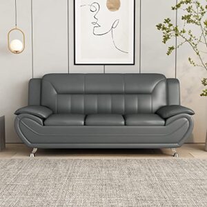 Container Furniture Direct Michael Modern Faux Leather Upholstered Stainless Steel Legs Living Room, Sofa, Sleek Gray