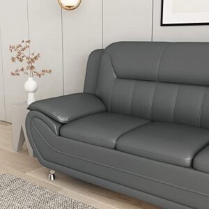 Container Furniture Direct Michael Modern Faux Leather Upholstered Stainless Steel Legs Living Room, Sofa, Sleek Gray