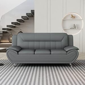 Container Furniture Direct Michael Modern Faux Leather Upholstered Stainless Steel Legs Living Room, Sofa, Sleek Gray