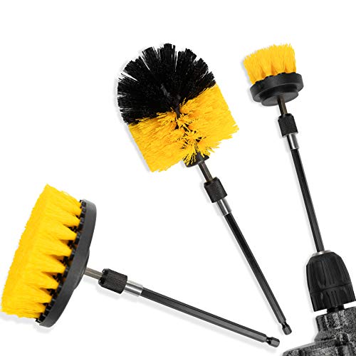 [4 Pack Set] Auto Detailing Drill Brush Set , Wheel Cleaner Brush , Car Cleaner Wash Brush Supplies Kit Fit Tire , Car Mats , Floor Mat , Bathroom and Auto Power Scrubber Brush Cleaning Sets