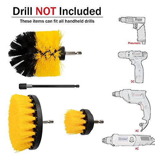 [4 Pack Set] Auto Detailing Drill Brush Set , Wheel Cleaner Brush , Car Cleaner Wash Brush Supplies Kit Fit Tire , Car Mats , Floor Mat , Bathroom and Auto Power Scrubber Brush Cleaning Sets