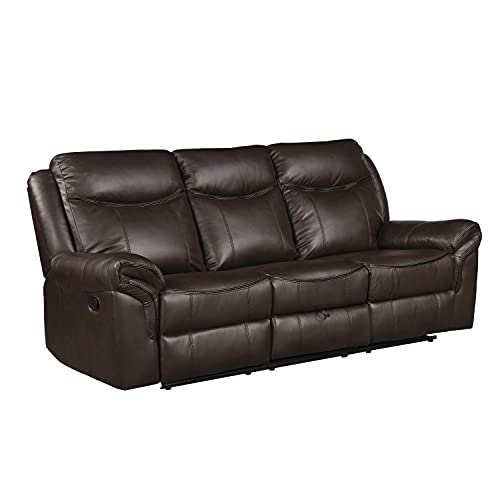 Lexicon Braelyn Faux Leather Double Reclining Sofa with Center Drop-Down Cup Holders, Receptacles, Hidden Drawer and USB Ports, 88.5" W, Dark Brown