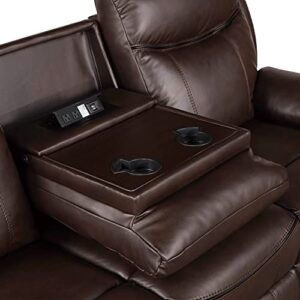 Lexicon Braelyn Faux Leather Double Reclining Sofa with Center Drop-Down Cup Holders, Receptacles, Hidden Drawer and USB Ports, 88.5" W, Dark Brown