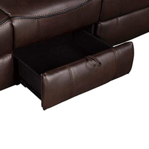 Lexicon Braelyn Faux Leather Double Reclining Sofa with Center Drop-Down Cup Holders, Receptacles, Hidden Drawer and USB Ports, 88.5" W, Dark Brown