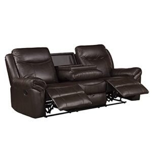 Lexicon Braelyn Faux Leather Double Reclining Sofa with Center Drop-Down Cup Holders, Receptacles, Hidden Drawer and USB Ports, 88.5" W, Dark Brown