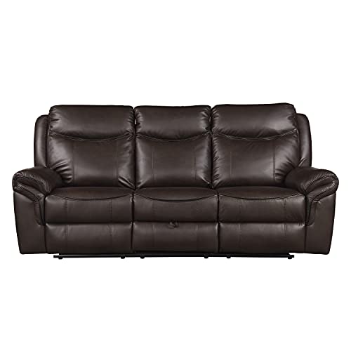 Lexicon Braelyn Faux Leather Double Reclining Sofa with Center Drop-Down Cup Holders, Receptacles, Hidden Drawer and USB Ports, 88.5" W, Dark Brown