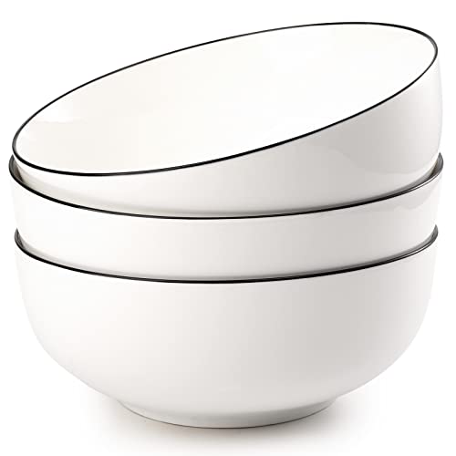 Dicunoy 3 Pack Large Serving Bowls, 65OZ Pho Bowl, Porcelain Mixing Bowl for Salad, Deep White Bowls for Soup, Noodle, Ramen, Dinner, Pasta, Cereal, Popcorn, Microwave & Dishwasher Safe