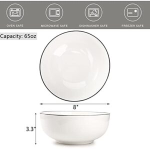 Dicunoy 3 Pack Large Serving Bowls, 65OZ Pho Bowl, Porcelain Mixing Bowl for Salad, Deep White Bowls for Soup, Noodle, Ramen, Dinner, Pasta, Cereal, Popcorn, Microwave & Dishwasher Safe