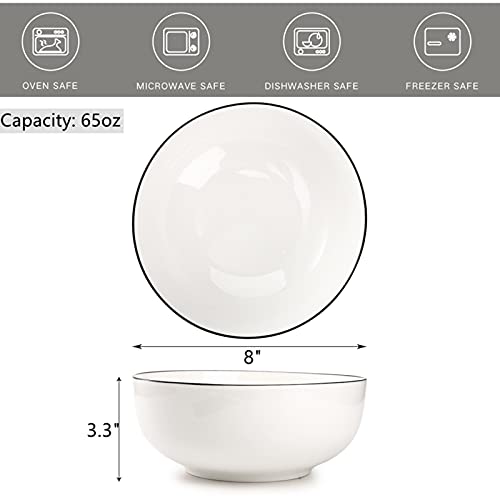 Dicunoy 3 Pack Large Serving Bowls, 65OZ Pho Bowl, Porcelain Mixing Bowl for Salad, Deep White Bowls for Soup, Noodle, Ramen, Dinner, Pasta, Cereal, Popcorn, Microwave & Dishwasher Safe