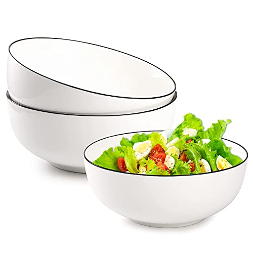 Dicunoy 3 Pack Large Serving Bowls, 65OZ Pho Bowl, Porcelain Mixing Bowl for Salad, Deep White Bowls for Soup, Noodle, Ramen, Dinner, Pasta, Cereal, Popcorn, Microwave & Dishwasher Safe