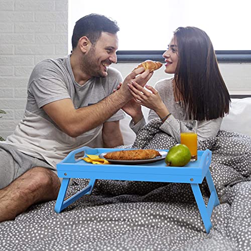 Breakfast Tray Folding Legs with Handles Kids Bed Tray Table for Sofa Eating,Drawing,Platters Bamboo Serving Lap Desk Snack Tray