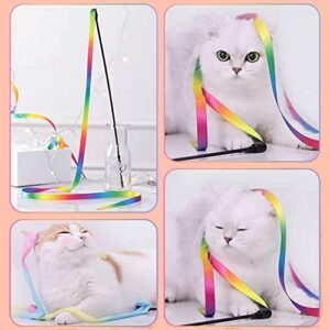 LASOCUHOO Interactive Cat Rainbow Wand Toys, Interactive Cat Teaser Wand String, Colorful Ribbon Charmer for Kittens - 2 PCS