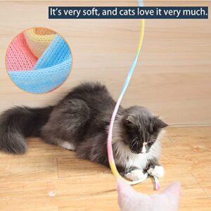 LASOCUHOO Interactive Cat Rainbow Wand Toys, Interactive Cat Teaser Wand String, Colorful Ribbon Charmer for Kittens - 2 PCS