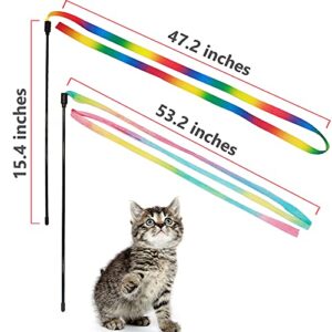 LASOCUHOO Interactive Cat Rainbow Wand Toys, Interactive Cat Teaser Wand String, Colorful Ribbon Charmer for Kittens - 2 PCS