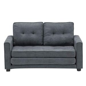 MELLCOM Modern Sofa Bed Mid-Century Upholstered Fabric Loveseat Sofa Folding Recliner Lounge Futon Couch for Living Room with 2 Throw Cushions,Grey