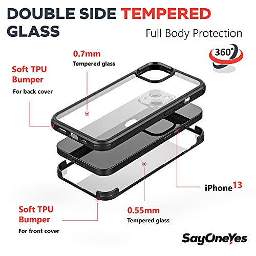 SAYONEYES iPhone 13 Case with Built in Screen Protector, Military Shockproof Transparent Back 360° Full Body Protective Case for iPhone 13 6.1 Inch 2021 (Black)