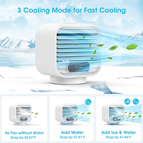 Viopic Personal Air Conditioner, 3 in1 Rechargeable 2000mAh Portable Air Conditioner Air Cooler, 100% Leakproof Design Evaporative Cooler Fan with 3 Speeds for Home and Office-with Water tank