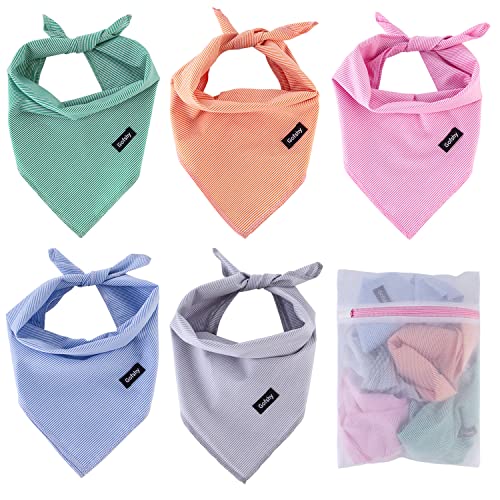 Gofshy Small Dog Bandanas-5PCS Puppy Bandanas Green Orange Pink Blue Gray Stripes Printing Dog Bib Scarf Accessories for Small XSmall Dogs Cats Pets(S)