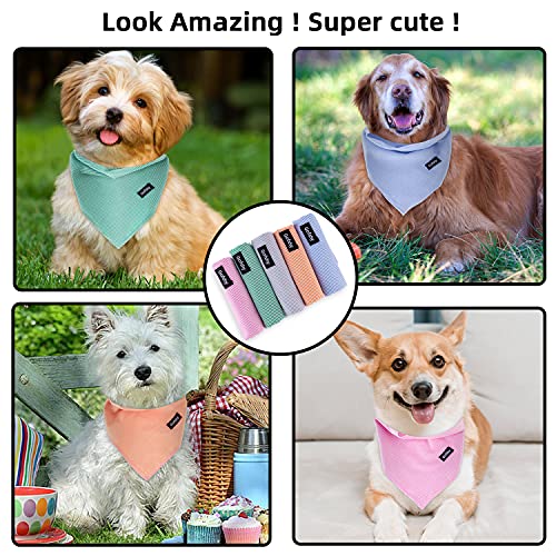 Gofshy Small Dog Bandanas-5PCS Puppy Bandanas Green Orange Pink Blue Gray Stripes Printing Dog Bib Scarf Accessories for Small XSmall Dogs Cats Pets(S)