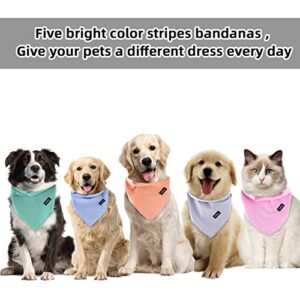 Gofshy Small Dog Bandanas-5PCS Puppy Bandanas Green Orange Pink Blue Gray Stripes Printing Dog Bib Scarf Accessories for Small XSmall Dogs Cats Pets(S)