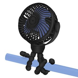 trelc mini handheld personal fan, portable stroller baby fan, 4000mah battery powered clip-on desk fan with flexible tripod, 360° rotatable usb fan for outdoor tent beach treadmill car seat (black)