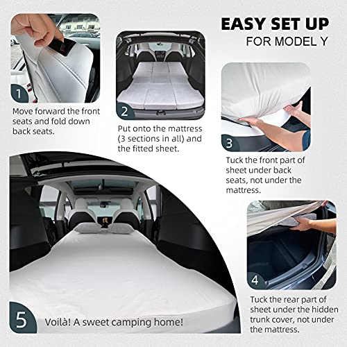 TESCAMP Camping Mattress ONLY for Tesla Model Y CertiPUR Memory Foam Car Mattress, Storage Bag & Sheet Provided, Portable, Foldable, Space Saver, in Car Sleeping, Twin Size