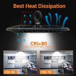 CT CAPETRONIX High Bay LED Shop Lights 100W 5000K 110V 250W HID/HPS Equivalent 13,000LM, 5’ Cable with 110V Plug, Hanging Hook, 120° Beam Angle, CRI>80 LED High Bay Light for Gym Garage Shop