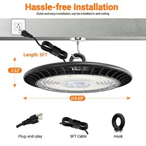 CT CAPETRONIX High Bay LED Shop Lights 100W 5000K 110V 250W HID/HPS Equivalent 13,000LM, 5’ Cable with 110V Plug, Hanging Hook, 120° Beam Angle, CRI>80 LED High Bay Light for Gym Garage Shop