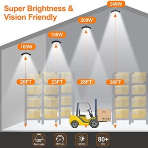 CT CAPETRONIX High Bay LED Shop Lights 100W 5000K 110V 250W HID/HPS Equivalent 13,000LM, 5’ Cable with 110V Plug, Hanging Hook, 120° Beam Angle, CRI>80 LED High Bay Light for Gym Garage Shop